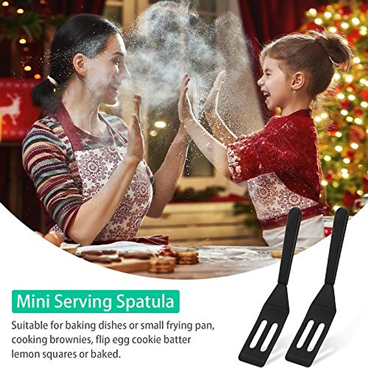 Mini Brownie Serving Spatula Flexible Nonstick Silicone Serve Turner Heat-Resistant Cookie Spatula Slotted Spatula for Flip Egg in Small Frying Pan Cookie Batter Lemon Square (Black, 2)