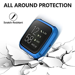 Compatible with Fitbit Versa 2 Case, NAHAI 6 Packs Ultra Rugged Cover Plated Case Scratch-Resist All Around Screen Protector for Fitbit Versa 2, Purple/Red/Rose Gold/Rose Pink/Green/Blue