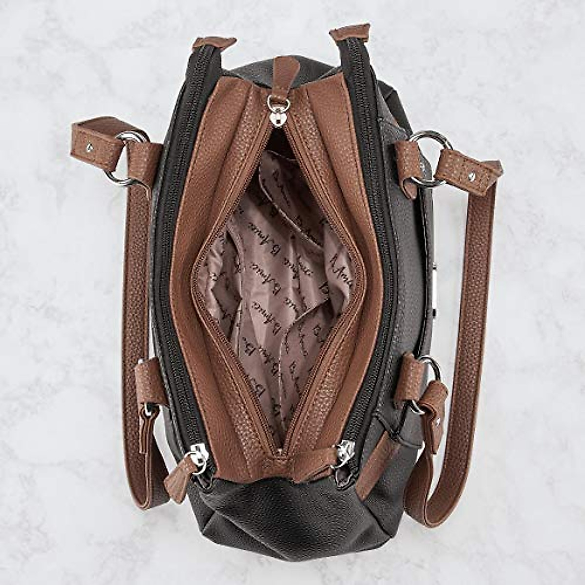 B.Amici™ Nicole RFID Greenwich Multi-Pocket Leather Satchel, RFID Protection, 2-Tone Design