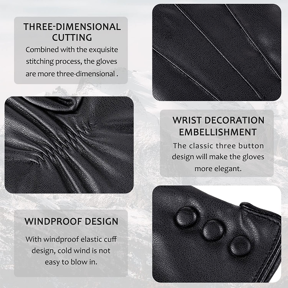 ISHISBEB Leather Gloves for Women Winter Warm Gloves Touch Screen Warm Wool Lined Texting Driving Gloves