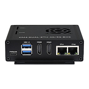 Waveshare Dual Gigabit Ethernet 5G/4G Mini-Computer Compatible with Raspberry Pi Compute Module 4 (NOT Included) with Metal Case and Cooling Fan