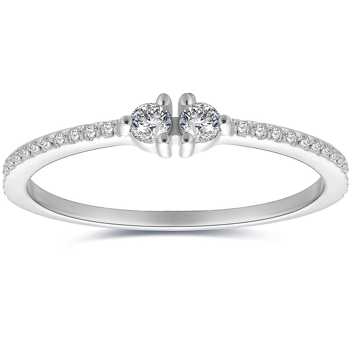 BLOSSOM & HUE Rhodium Plated Sterling Silver 925 Delicate CZ Wedding Band Paved Ring