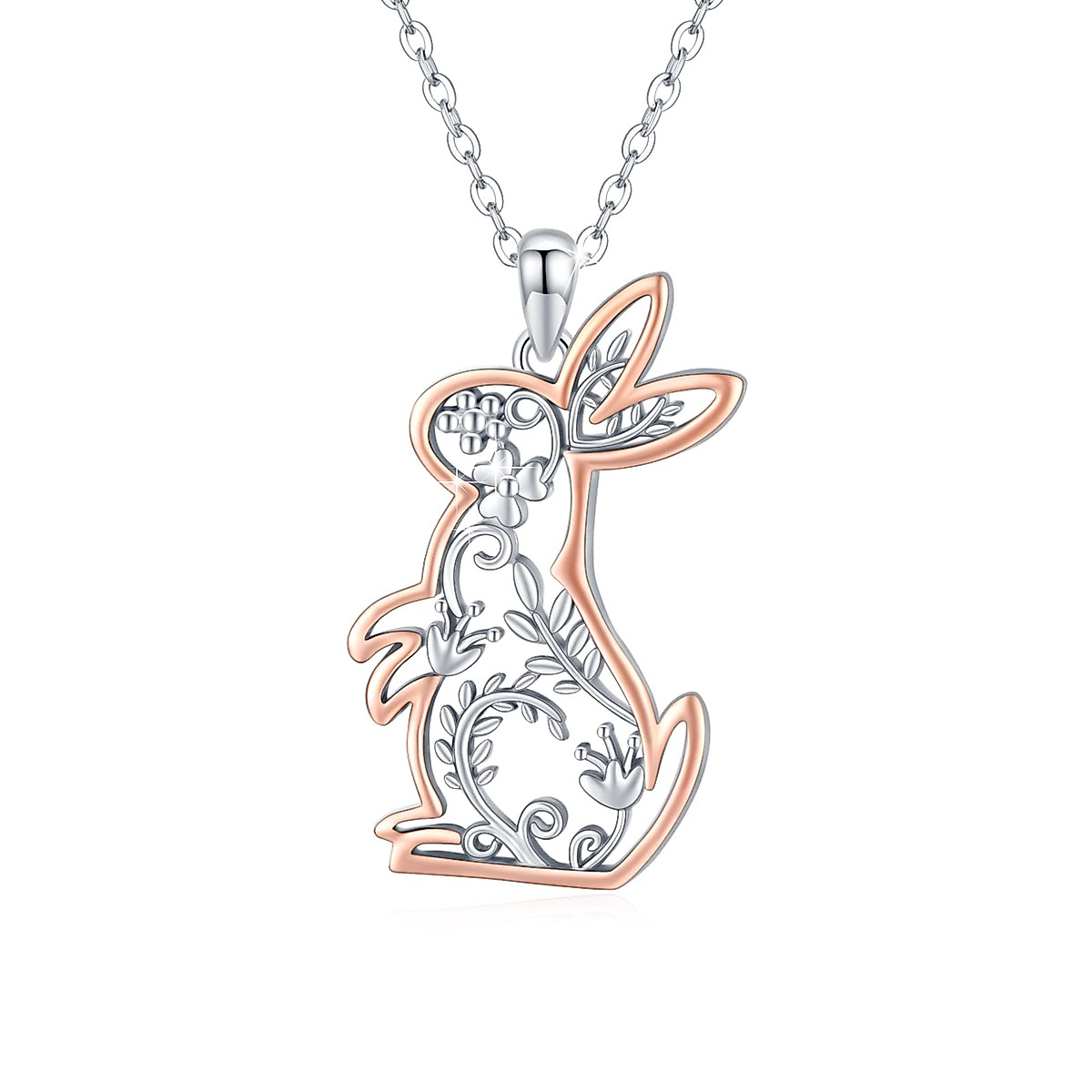 OHAYOO Rabbit Necklace for Women Cute Bunny Animal Necklace 925 Sterling Silver Jewelry Gifts for Women (A1-Bunny Secret Garden)