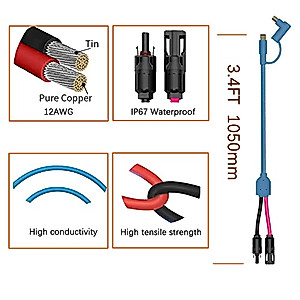 KarlKers Solar Panel Connector to DC 8mm Adapter Cable, Waterproof 8mm DC Connector with DC8020 Converter, Solar Connector to DC8mm for Solar Generator Portable Power Station 12AWG Heavy Duty Wire