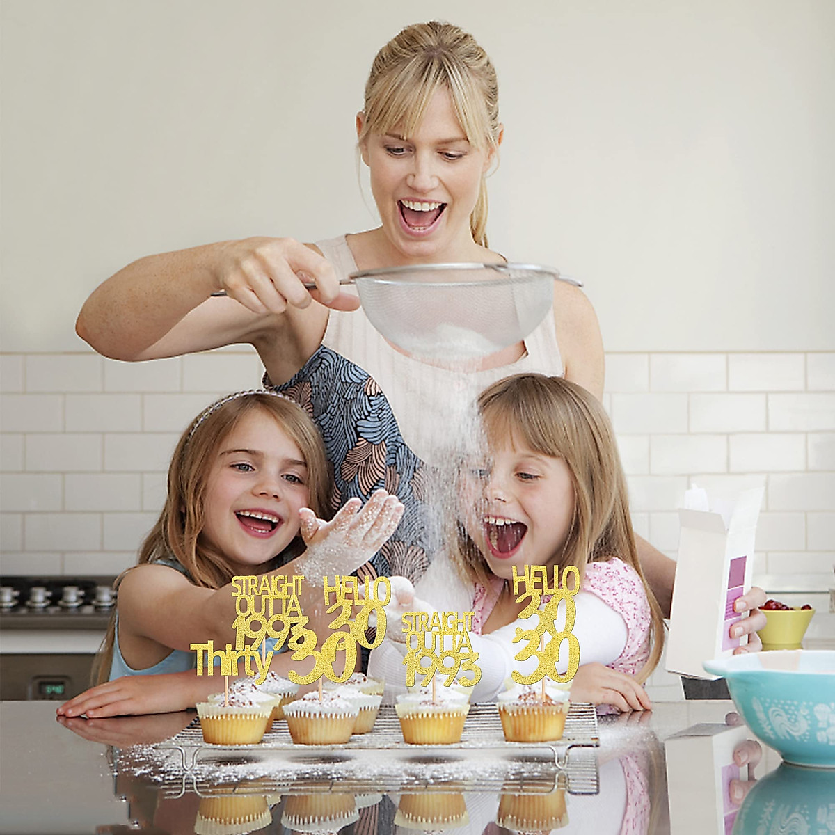 36PCS Happy 30th Birthday Cupcake Toppers Gold Glitter Thirty Hello 30 Straight Outta 1993 Cupcake Picks for Cheers to 30 Years Birthday Wedding Anniversary Party Cake Decorations Supplies