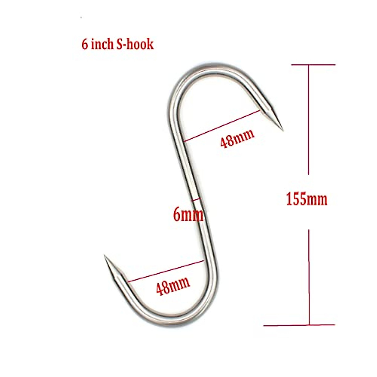 JY-MARINE Meat Hooks Stainless Steel S Hooks Metal Hangers Hanging Hooks for Kitchen, Work Shop, Bathroom, Garden (6 inch)