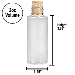 Clear Plastic Sand Art Bottles with Cork Stoppers, 2 Oz Cork Bottle, Plastic Jars with Cork, Mini Vial Potion Bottles for DIY Arts & Crafts, Party Favors, Wish & Message in a Bottle (6-Pack)