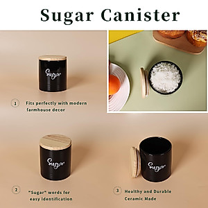 LEETOYI Porcelain Food Storage Containers with Lid, 4.5 Inch 31oz, Black Labeled Sugar