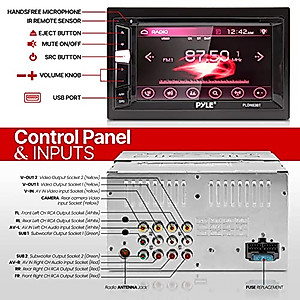 Pyle Double Din DVD Car Stereo Player Bluetooth in-Dash Car Stereo Touch Screen Receiver w/USB/SD, MP3, CD Player, AM FM Radio, Steering Wheel Feature, Hands-Free Call, Camera/Speaker Input - Pyle