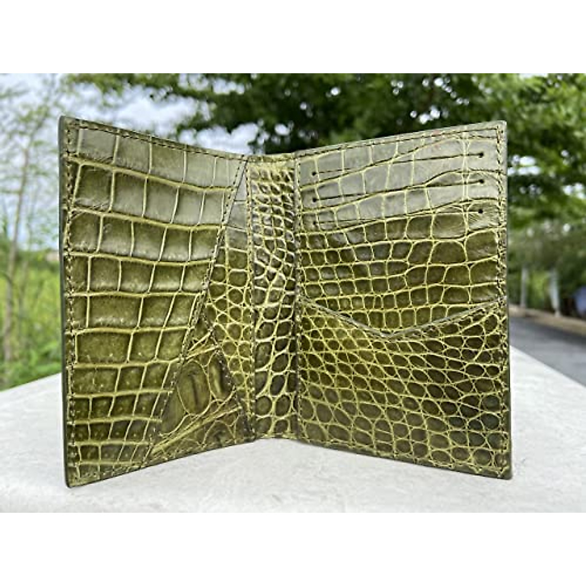 Double side Moss Green Crocodile Alligator leather skin Credit Cardholder, leather credit cardcase, leather creditcard cover