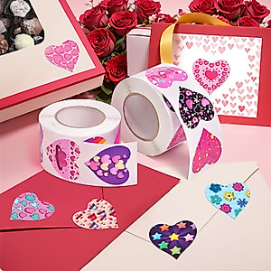 Fun Little Toys 1000PCS Valentine Heart Stickers for Kids, 1.5in Valentine's Day Colorful Red Love Decorative Decals Labels Art Craft Cards Envelopes Wedding Party Decorations Supplies