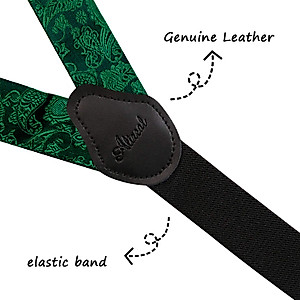 Alizeal Mens Paisley Suspender and Bowtie, Hanky, Cufflinks-Dark Green