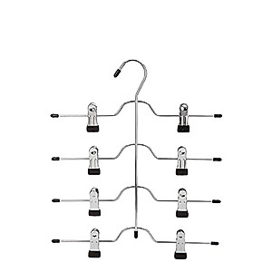 HAIZLUOP 4 Tier Skirt Hangers, Space Saving Pants Hangers with Adjustable Clips for Organizing Pencil Skirts, Short Pants, Leggings, Metal Construction, Chrome