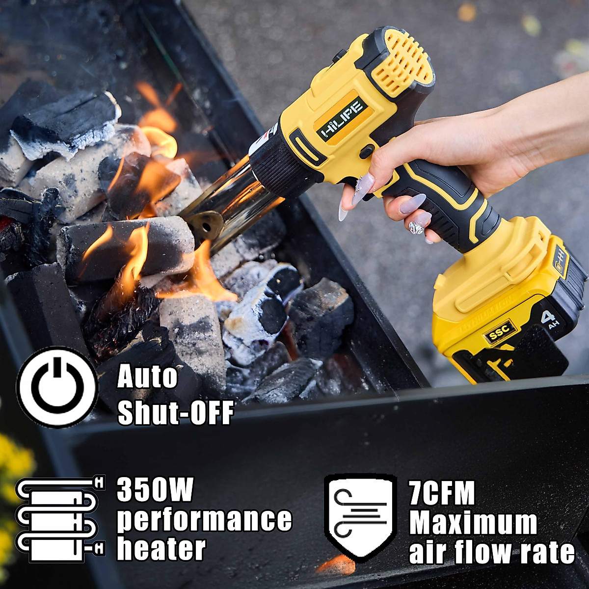 HILIPE Cordless Heat Gun for DeWALT 20v Battery,Lithium Hot Air Gun, 5 Nozzle Attachments,2-Temp Setting Max 1022°F(550°C),Heat Gun for Shrink Wrapping, Tube Bending (Tool Only, NO Battery)