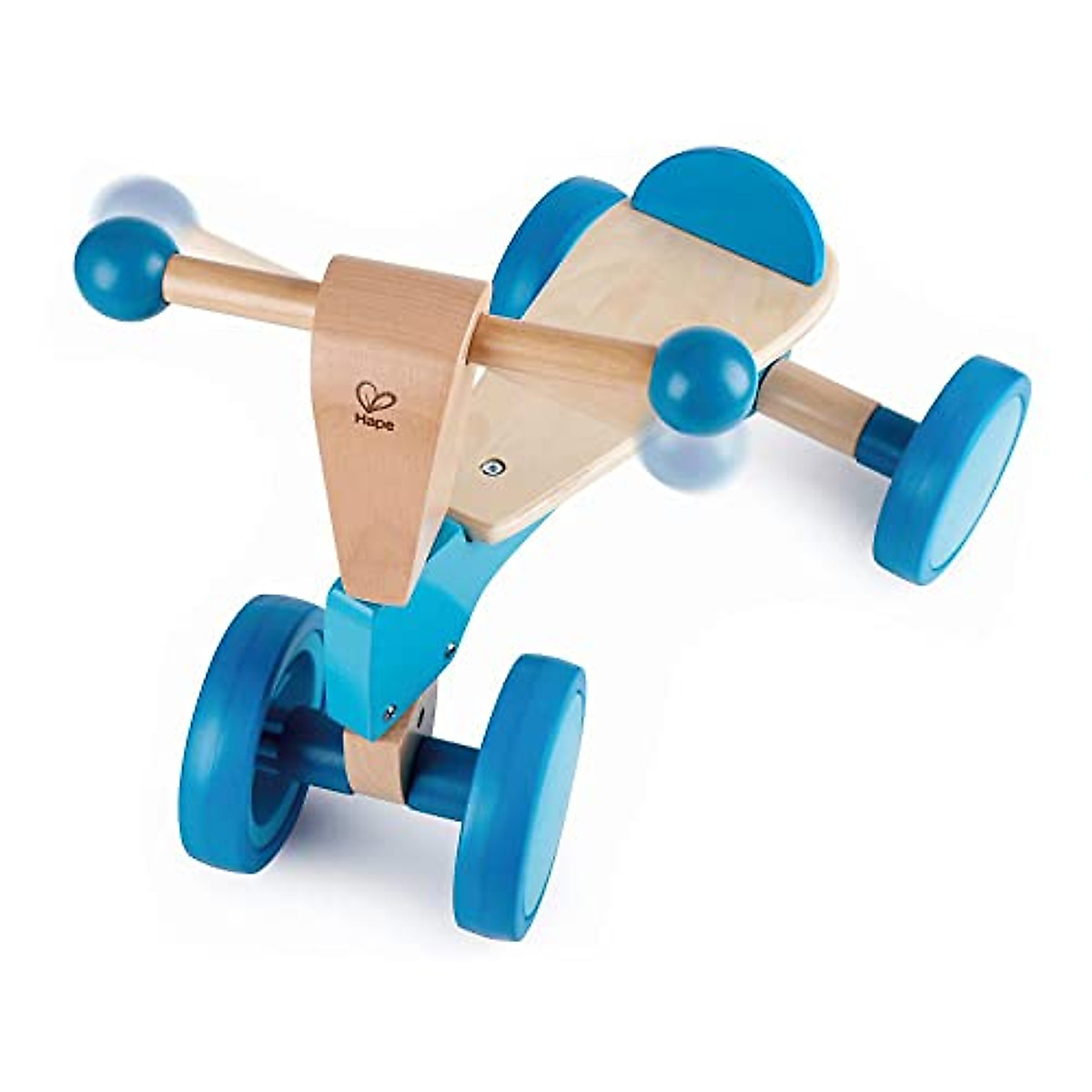 Hape Scoot Around Toddlers Babies Kids Ride On Wooden Push Balance Bike Scooter Toy Indoor Outdoor Activity No Pedals with 4 Rubberized Wheels, Blue