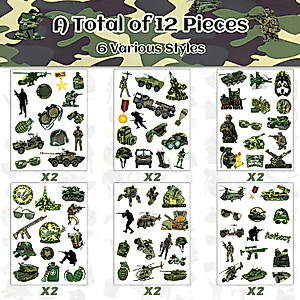 170PCS Camouflage Military Themed Temporary Tattoo Army Party Favors Camo Military equipment Tank Helicopter Tattoos Stickers for Kids Adult Outdoor Sports Birthday Party