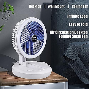 UBEFANS Table Fan, Rechargeable Battery Powered Desk Fan, 90° Multifunctional Foldable Ultra Quiet 4 Speed Lightweight, Portable Air Circulation Fan with Hook, Wall Fan for Bedroom Home Desktop