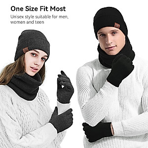 OZERO Beanie Hat Scarf and Gloves 3 in 1 Set for Men and Women - Winter Touchscreen Gloves Knit Hats and Neck Warmer Slouchy Daily Warm Set Black