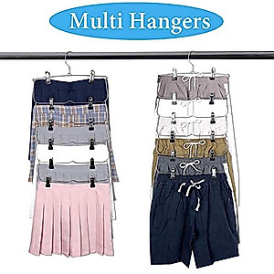 ZOOTWO Space Saving 5 Tier Metal Skirt Hanger with Clips (3pk) Hang 6-on-1, Gain 70% More Space,360 Swivel Hook,Adjustable Clips Pants Hanger,Hang Slack,Trouser,Towels