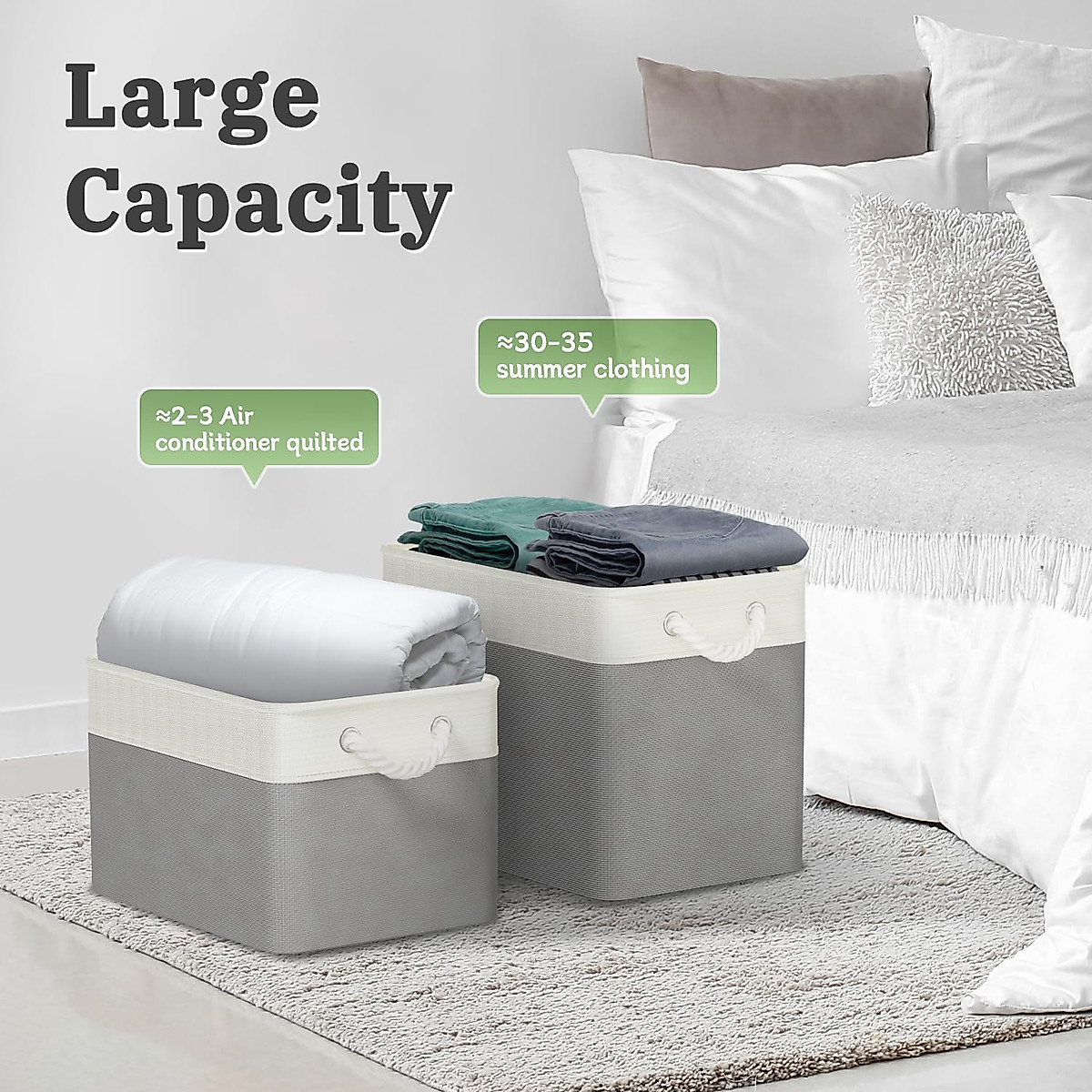 KITCSTI Fabric Storage Baskets for Shelves | Closet Storage Bins | Linen Cloth Baskets with Handle for Organizing