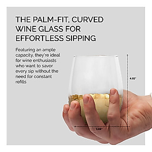 American Atelier Daphne Stemless Goblet | Set of 6 | Made of Glass | Gold Honeycomb Pattern | 18-Ounce Capacity | Smooth Rim Red Wine Glasses | White Wine Tumblers