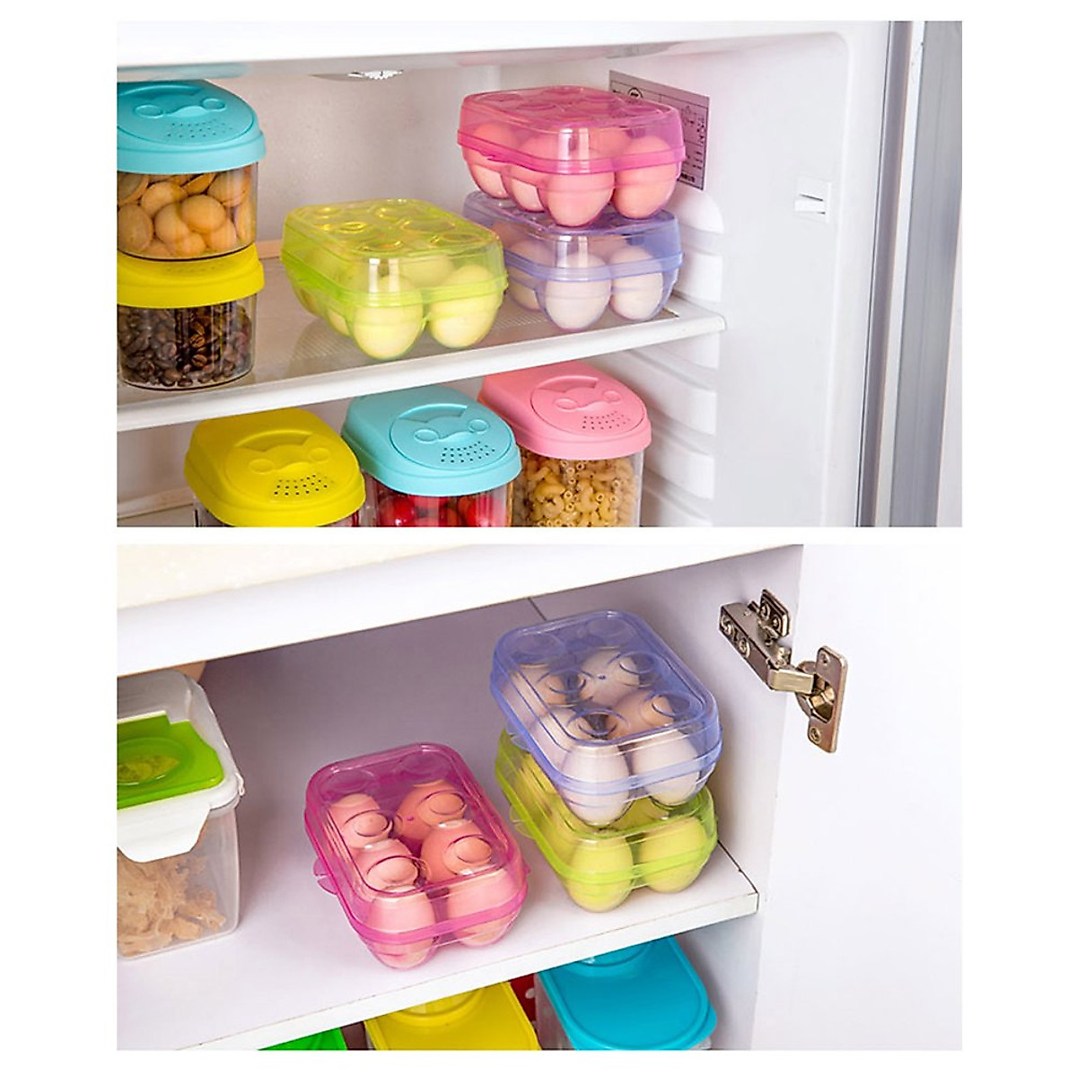 YOHA Clear Egg Storage Box Delicate 6 Girds Egg Dispenser Holder Case Refrigerator Crisper Camping Picnic Travel Portable Egg Carriage,Blue+Clear 10pcs Set