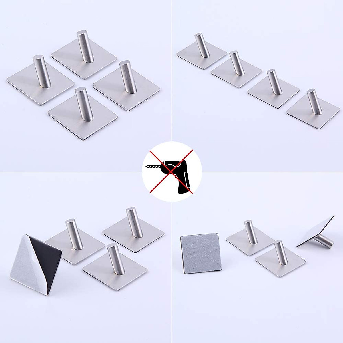 kimzcn Towel Hook/Adhesive Hooks - Wall Hooks for Coat/Robe/Towels Stick on Bathroom/Kitchen 4-Pack, Stainless Steel Brushed Finish