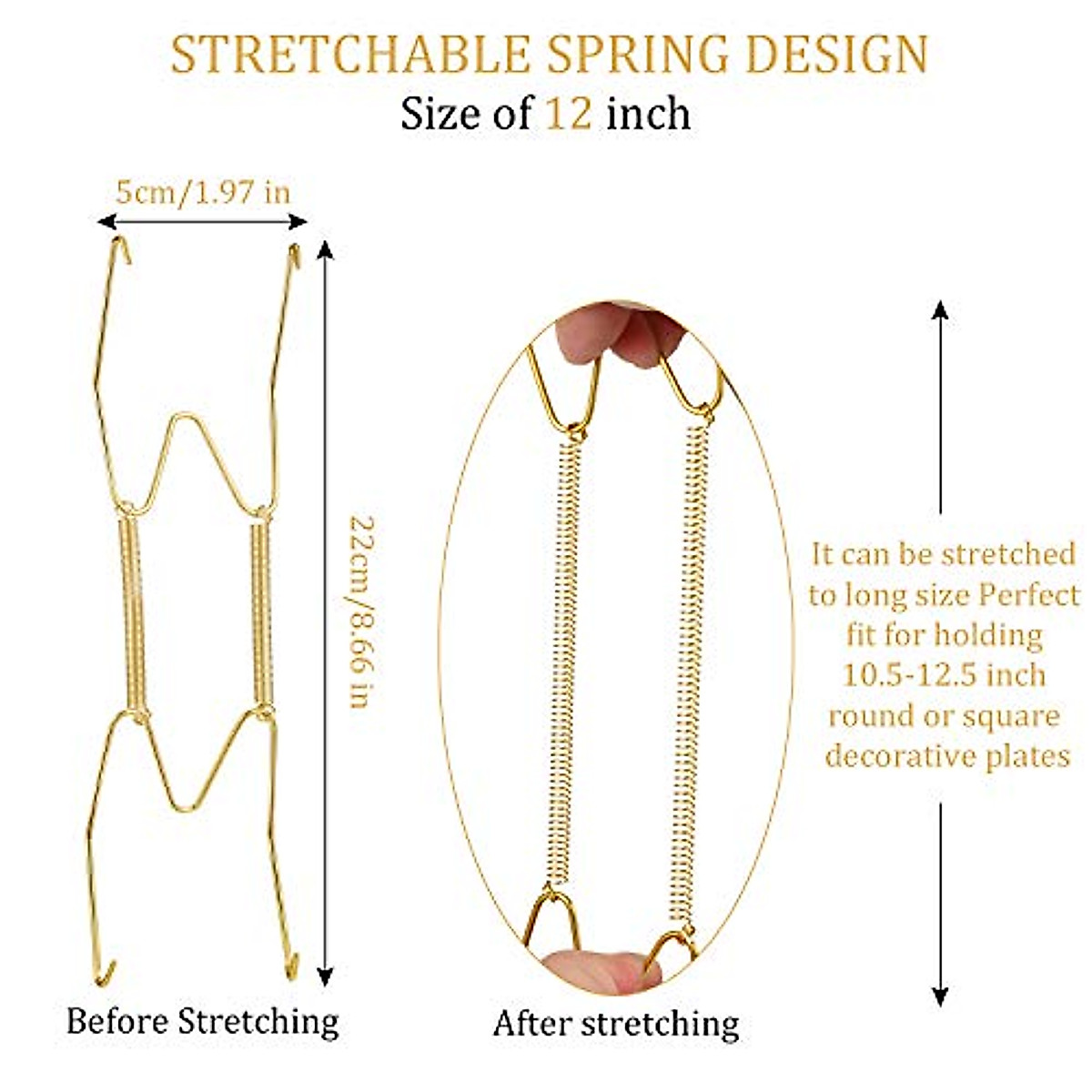 16 Pack Plate Hangers, 6/ 8/ 10/ 12 Inch Wall Plate Hangers with 16 Pieces Wall Hooks Stainless Steel Wire Plate Hanger Holders Compatible with 6 to 12 Inch Decorative Plates