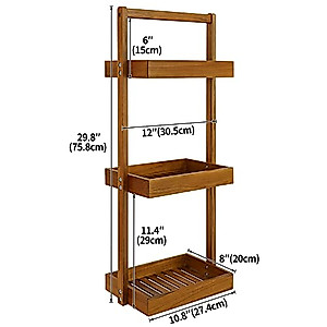 Utoplike Teak Wood Shower Caddy Corner, 3 Tier Standing Shower Organizer with Handle, Bathroom Stand Up Shower Shelf Caddy Basket for Shampoo, Rack for Inside Shower, for Bath, Office, Kitchen Desktop