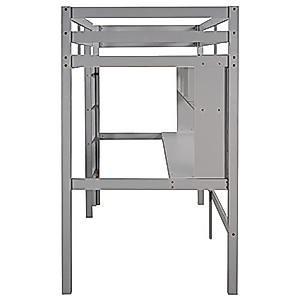 DEYOBED Twin Size Wooden Loft Bed Frame with Desk and Shelves - Create an Efficient and Stylish Workspace for Kids, Teens, and Adults