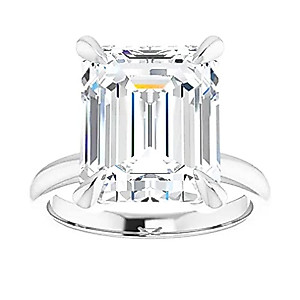 10K Solid White Gold Handmade Engagement Rings, 5 CT Emerald Cut Moissanite Diamond Solitaire Wedding/Bridal Rings for Women/Her, Minimalist Anniversary Ring Gifts (4)