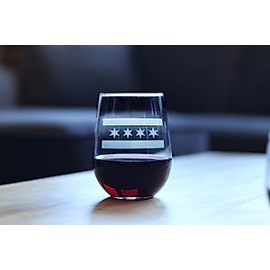 Chicago Flag – Stemless Wine Glasses - Chitown Gifts - Large 17 Ounce