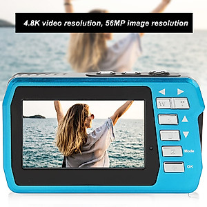 Dual Screen Digital Camera, 4K 30Fps 56MP 18X Video Recording Camera Built in Microphone, Dual Screen, Continuous Shooting, 10ft Waterproof, with 1700mAh Battery