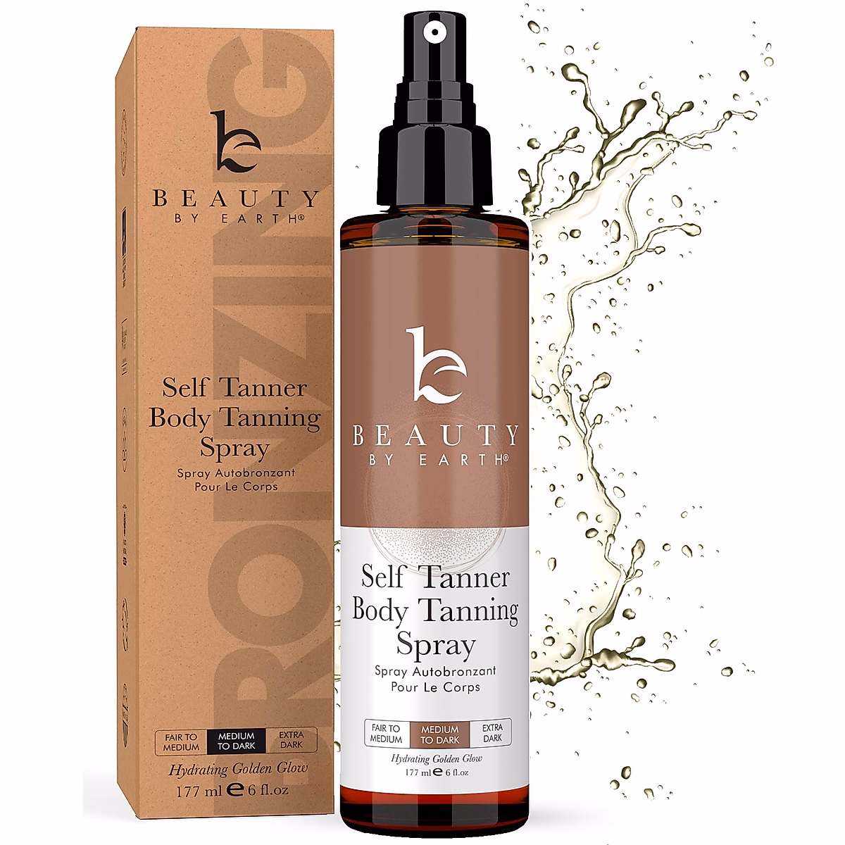 Self Tanner Spray - USA Made with Natural & Organic Ingredients, Fast Drying Spray Tan for Pale Skin, Non Toxic Gradual Tanning Spray, Sunless Tanning Water for Women & Men, Medium to Dark