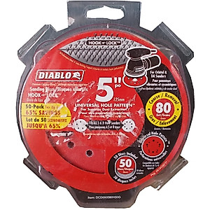 Diablo DCD050080H50G 5 in. 80-Grit Universal Hole Random Orbital Sanding Disc (50-Pack)
