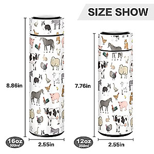 CaTaKu Farm Yard Animals Water Bottle Insulated 16 oz Stainless Steel Flask Thermos Bottle for Coffee Water Drink Reusable Wide Mouth Vacuum Travel Mug Cup