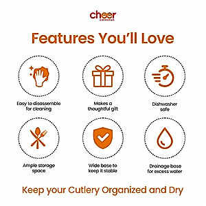 Cheer Collection Kitchen Utensil Organizer and Drainer, Cutlery Holder and Strainer with 3 Divided Compartments, Sink Flatware Caddy Countertop Organizer, Dishwasher Safe, White