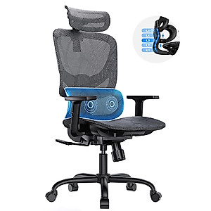 HUANUO Ergonomic Mesh Office Chair, High Back Desk Chair with 5-Level Lumbar Support, Adjustable Headrest, Armrests, Rocking Tilt, Computer Mesh Chair for Home Office Gaming