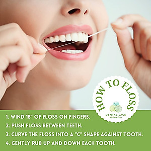 Dental Lace Woven Dental Floss, 100% Silk Floss with Natural Mint Flavor - Refillable Dental Floss Holder with 1 Floss Spool, and 1 Refill with Recyclable Packaging