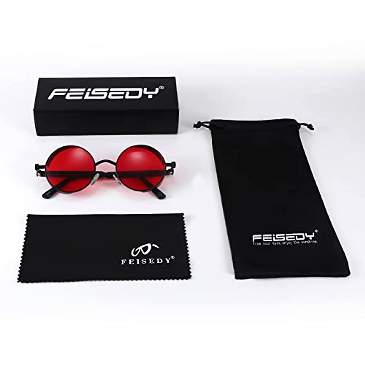 FEISEDY Retro Gothic Steampunk Sunglasses Round Metal Frame Punk Circle Inspired Shade Men B1857