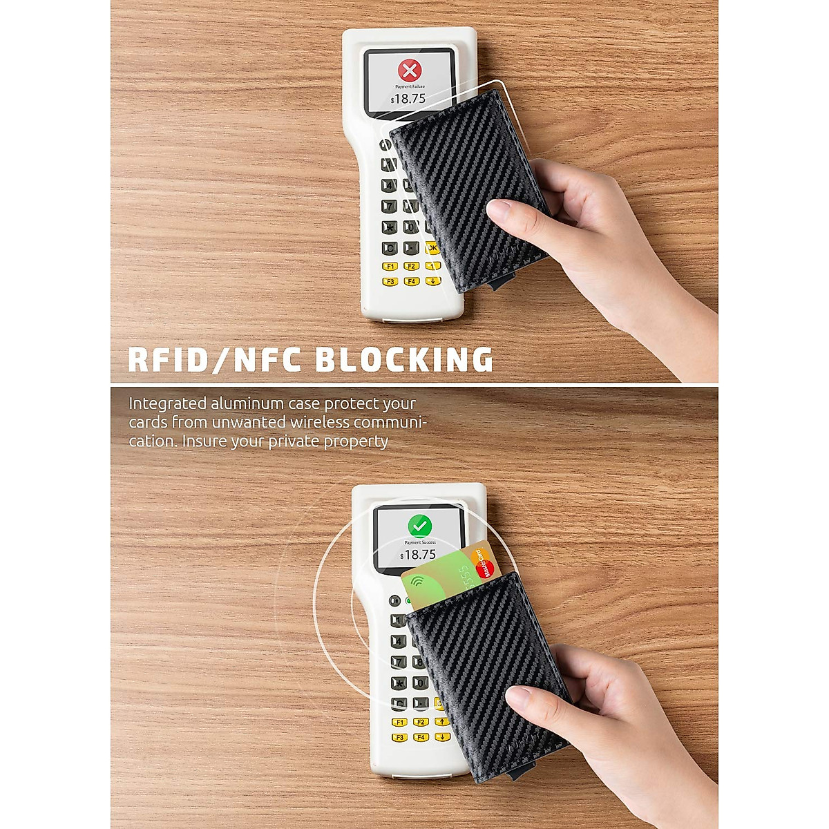 VULKIT Credit Card Holder RFID Blocking Leather Automatic Pop Up Wallet Aluminum Slim Pocket Bifold Business Card Case