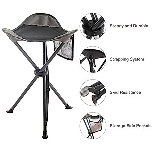 PORTAL Tall Folding Tripod Stool for Outdoor Camping Walking Hunting Hiking Fishing Travel, Support 225 lbs