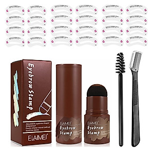 God Blomster Eyebrow Stamp Stencil Kit, Eyebrow Stamp Kit Waterproof, Eyebrow Stamp Makeup Tools with 24 Reusable Eyebrow Stencils, Eyebrow Pen Brush and Eyebrow Trimmer (Dark Brown)