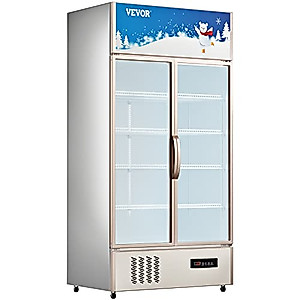 VEVOR Commercial Refrigerator,Display Fridge Upright Beverage Cooler, Glass Door with LED Light for Home, Store, Gym or Office, (23 cu.ft. Double Swing Door)