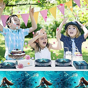 2023 Little Mermaid Party Decorations,Black Princess Mermaid Party Tableware Set Include 20Plate 20Napkins And 1 Tablecovers For Under The Sea Mermaid Movie Themed Birthday Party Decorate Supplies