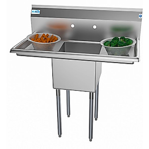 KoolMore 1 Compartment Stainless Steel NSF Commercial Kitchen Prep & Utility Sink with 2 Drainboards - Bowl Size 14" x 16" x 11", Silver
