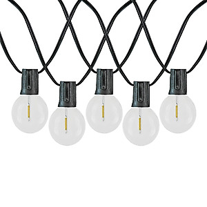 Novelty Lights 100 Feet G50 LED Hanging Patio Outdoor String Lights, Hanging Weatherproof Shatterproof Plastic Globe Bulbs, Warm White, Black Wire