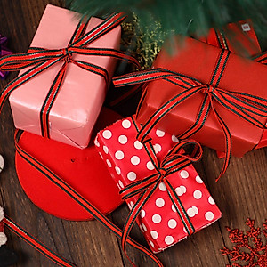 50 Yards Black and Red Buffalo Check Plaid Wired Ribbon Gingham Ribbon 3/8" Wide for Christmas Tree Wreath Bows Festive Farmhouse Decoration Gift Wrapping Crafts Floral Arrangement