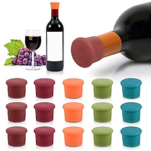 15Pcs Silicone Wine Stoppers,Leak Proof Wine Bottle Caps,Reusable Beer Bottle Cover,Airtight Seal Decorative to Preserve Wine And Beer Fresh,Gifts for Wine Lovers