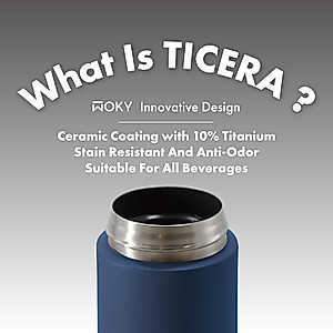 WOKY TICERA 20oz Titanium Ceramic Ultralight Push Button Commuter Bottles - Stainless Steel Vacuum Insulated Tumbler - Everyday Use (Blue)